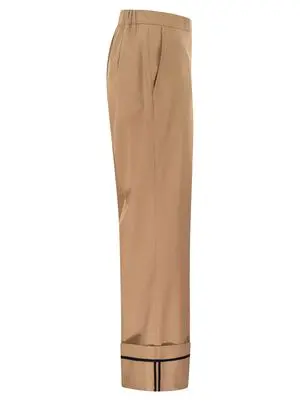 Herno Cotton Trousers With Maxi Turn-up And Contrast Piping - Brown