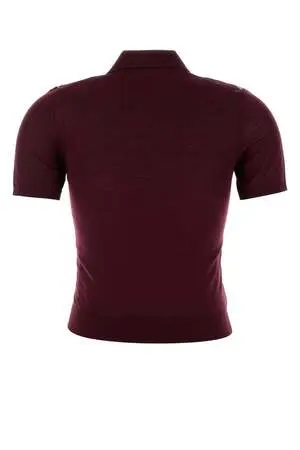Miu Miu Burgundy Argyle Knit Polo Shirt