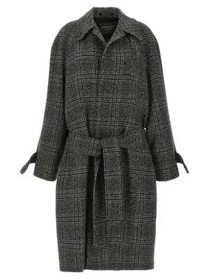 Balenciaga Vintage Wool Check Coat - Black