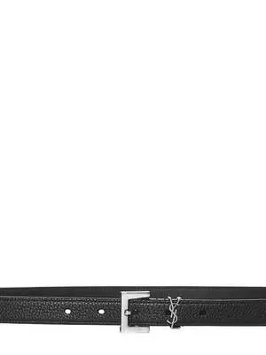 Saint Laurent Slim Grained Leather Belt With Logo