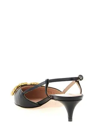 Valentino Garavani Slingback Vlogo Signature Embellished Heels - Black