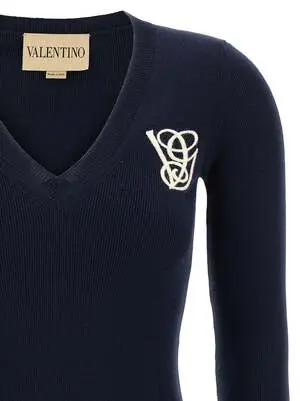 Valentino Garavani Embroidered V-neck Long Sleeve Sweater