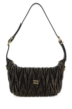 Miu Miu Leather Handbag With Golden Metal Finishing - Brown