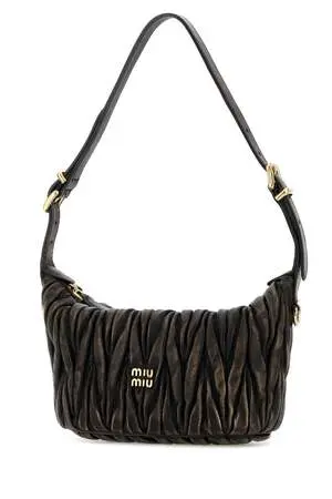 Miu Miu Leather Handbag With Golden Metal Finishing - Brown