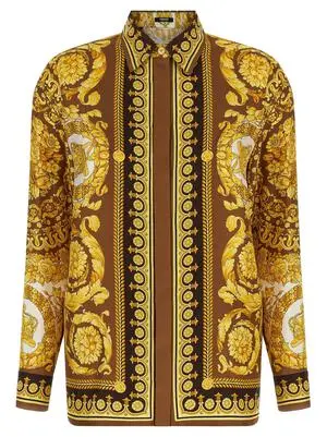 Versace Versace Barocco Print Silk Shirt Gold