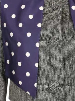 SELF-PORTRAIT Wool Blend Herringbone Cropped Jacket With Polka Dot Scarf Detail