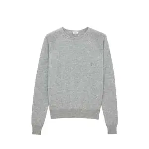 Saint Laurent Cassandre Cashmere Crew Neck Sweater - Gray