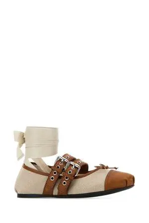 Miu Miu Two-tone Canvas Ballerinas With Buckle Detailing - Multicolor