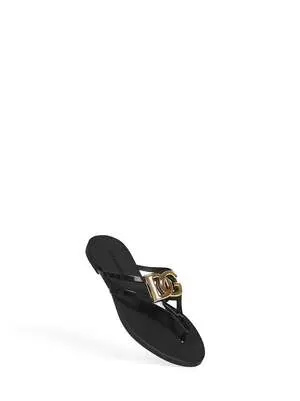 Dolce & Gabbana Black Rubber Dg Logo Thong Sandals - Multicolor