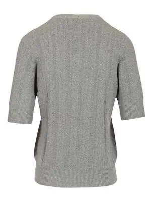 LISA YANG Nika Cotton Cashmere Crew Neck Short Sleeve Sweater - Gray