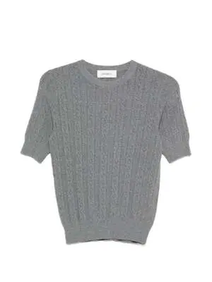 LISA YANG Nika Cotton Cashmere Crew Neck Short Sleeve Sweater - Gray