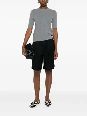 LISA YANG Nika Cotton Cashmere Crew Neck Short Sleeve Sweater - Gray