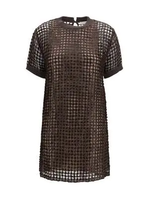 Brunello Cucinelli Sequin Mesh Mini Dress - Brown