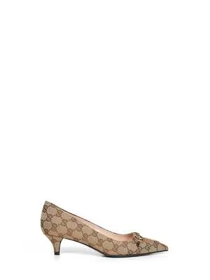 Gucci Beige And Dark Brown Gg Canvas Pumps With Horsebit - Multicolor