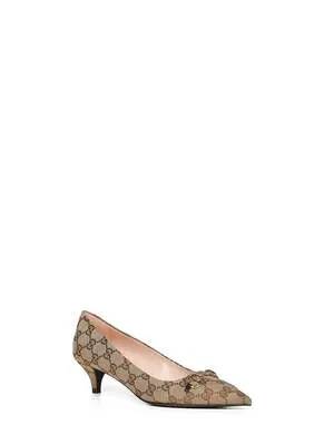 Gucci Beige And Dark Brown Gg Canvas Pumps With Horsebit - Multicolor