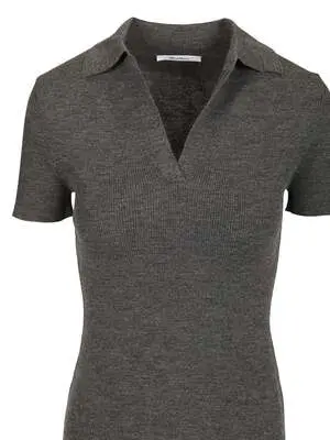 Max Mara Ribbed Wool Polo Shirt - Gray
