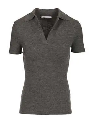 Max Mara Ribbed Wool Polo Shirt - Gray