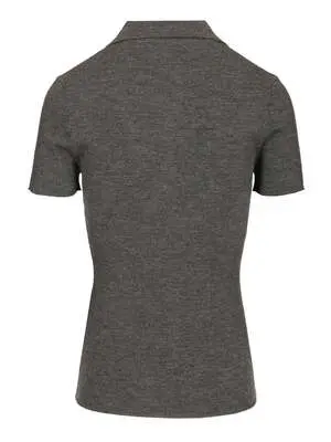 Max Mara Ribbed Wool Polo Shirt - Gray