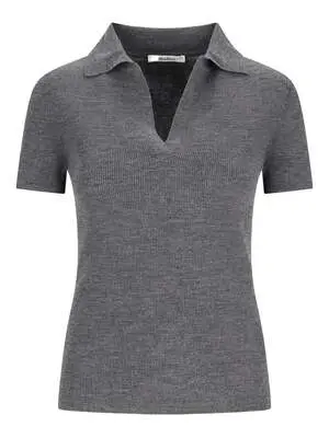 Max Mara Ribbed Wool Polo Shirt - Gray