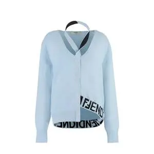 Fendi Wool And Cashmere V-neck Cardigan With Cut-out Detail - Blue