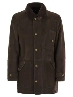 Brunello Cucinelli Suede Shearling Coat - Brown