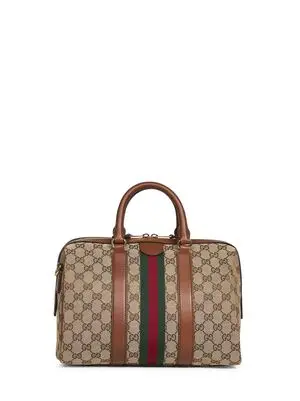 Gucci Beige And Brown Ophidia Medium Boston Bag