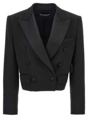 Dolce & Gabbana Tuxedo Double-breasted Crop Blazer - Black
