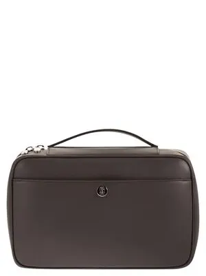 Brunello Cucinelli Smooth Leather Beauty Case With Heraldic Logo - Brown