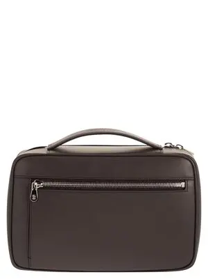 Brunello Cucinelli Smooth Leather Beauty Case With Heraldic Logo - Brown