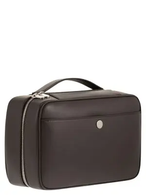 Brunello Cucinelli Smooth Leather Beauty Case With Heraldic Logo - Brown