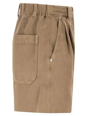 Brunello Cucinelli Cotton And Linen Shorts With Monile Embellishment - Brown
