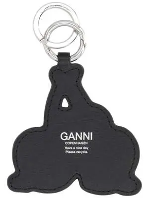 GANNI Leather Keychain With Cherry Motif - Black