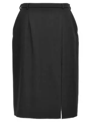 Dolce & Gabbana Wool Skirt With Front Slit - Black
