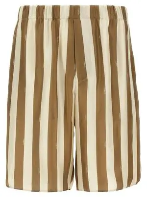 Fendi FENDI Striped Silk Bermuda Shorts Cream