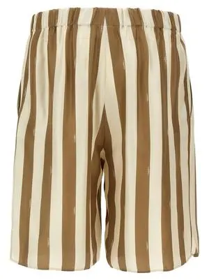 Fendi Striped Silk Bermuda Shorts - Cream