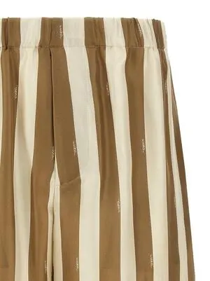 Fendi Striped Silk Bermuda Shorts - Cream