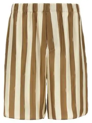 Fendi Striped Silk Bermuda Shorts - Cream