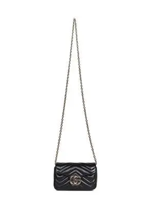 Gucci Black Matelassé Chevron Nappa Leather Gg Marmont Mini Shoulder Bag - Multicolor