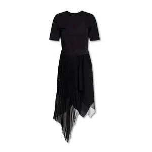 Givenchy Asymmetrical Pleated Dress With Elasticated Belt - Black