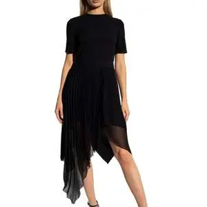 Givenchy Asymmetrical Pleated Dress With Elasticated Belt - Black