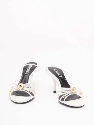 Versace Leather Strappy Sandals With Gold Tone Medusa Detail - Multicolor