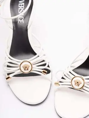 Versace Leather Strappy Sandals With Gold Tone Medusa Detail - Multicolor