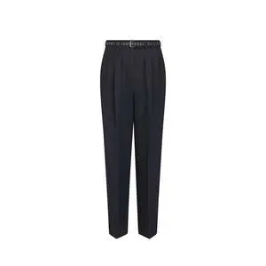 Dior Wool And Silk Blend Belted Trousers - Black