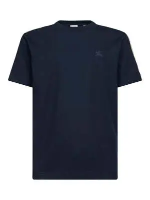 Burberry Blue Cotton T-shirt With Check Trims - Multicolor