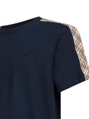 Burberry Blue Cotton T-shirt With Check Trims - Multicolor