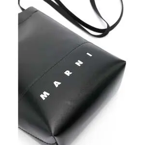 Marni Faux Leather Grained Texture Logo Print Satchel Bag