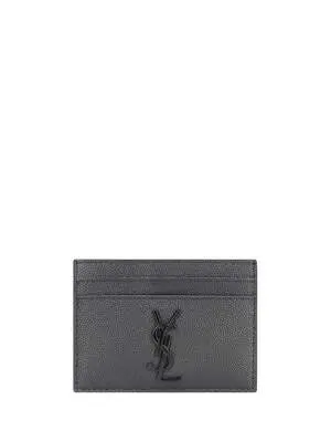 Saint Laurent Leather Cardholder - Gray
