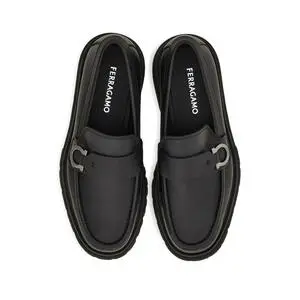 FERRAGAMO Loafers With Raised Stitching And Chunky Rubber Sole - Black