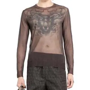 Valentino Garavani S Long Sleeve Semi-transparent Crew Neck Sweater - Brown
