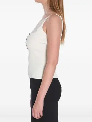 SELF-PORTRAIT Lace Trimmed V-neck Ribbed Tank Top
